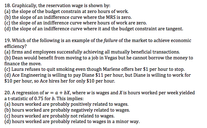 Solved 18. Graphically, the reservation wage is shown by: | Chegg.com