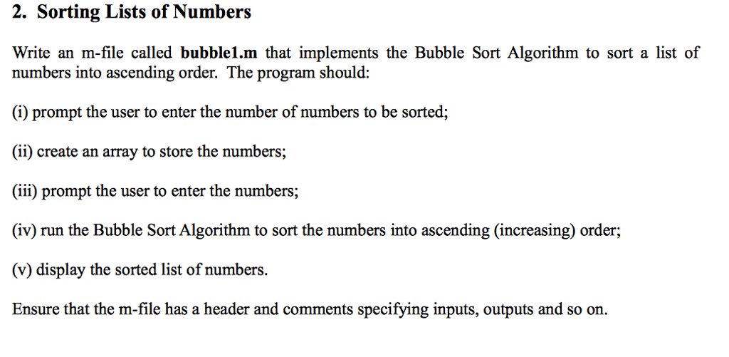 Solved Sorting Lists of Numbers Write an m-file called | Chegg.com