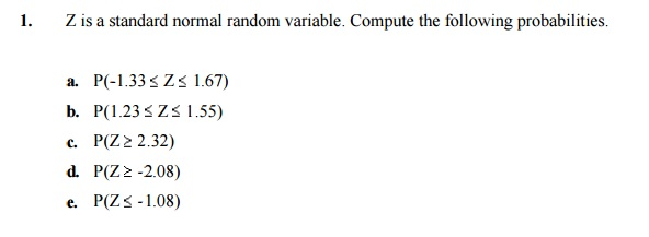 Solved Z is a standard normal random variable. Compute the | Chegg.com