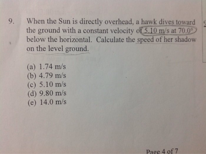 Solved 9. When the Sun is directly overhead, a hawk dives | Chegg.com
