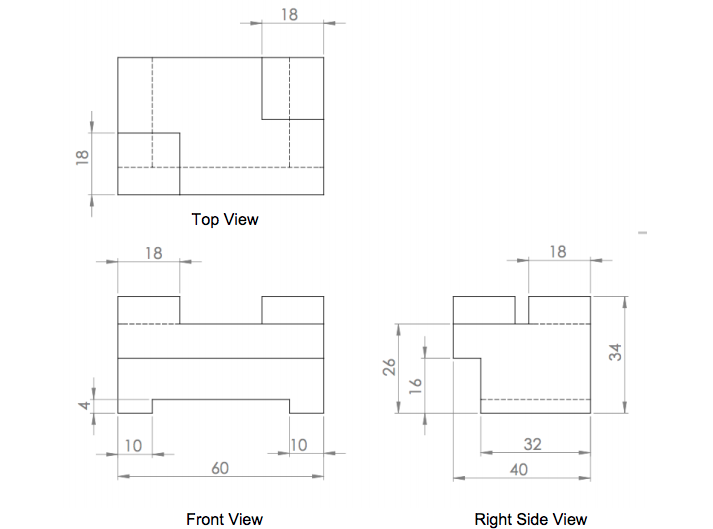 Solved 18 Top View 18 ? 32 40 10 10 60 Front View Right Side | Chegg.com