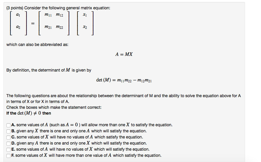 Solved (3 points) Consider the following general matrix | Chegg.com