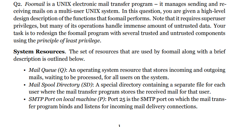 Q2. Foomail is a UNIX electronic mail transfer | Chegg.com