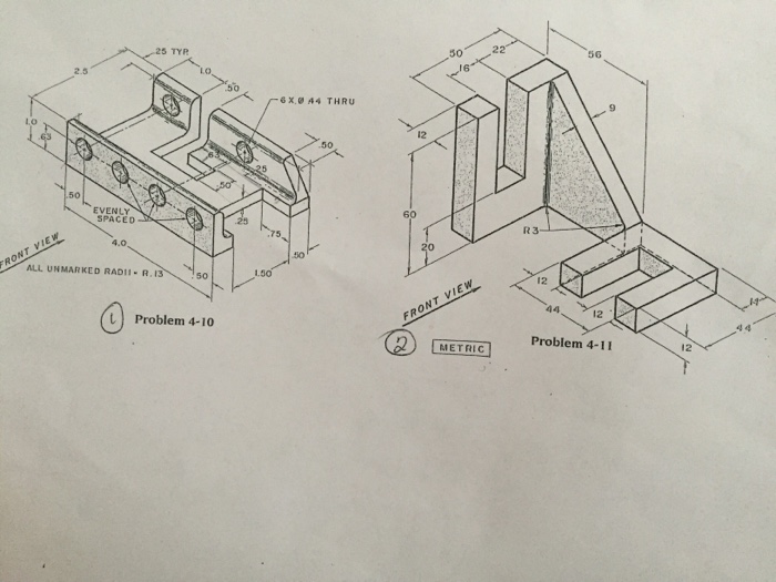 Solved How to draw each one in three view front, up, and | Chegg.com