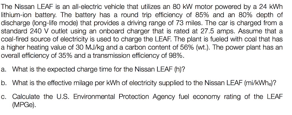 Solved The Nissan LEAF is an all-electric vehicle that | Chegg.com