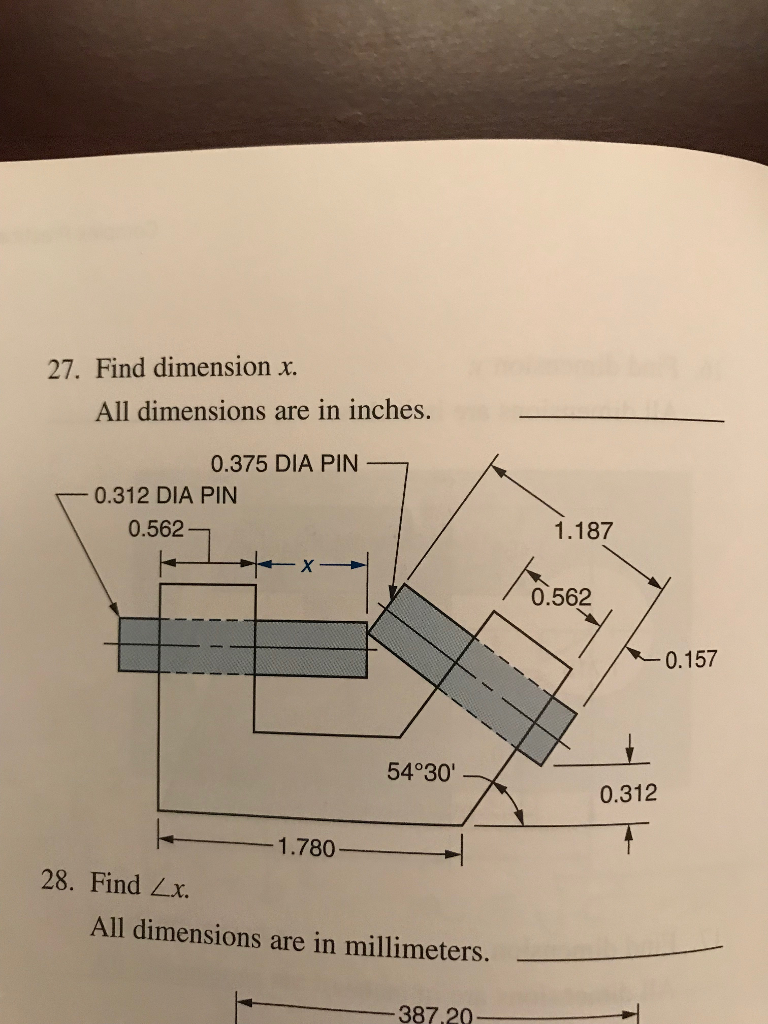 Solved 27. Find dimension x. All dimensions are in inches. | Chegg.com