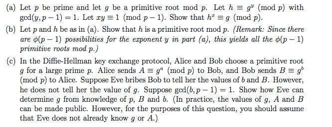 Solved Let p be prime and let g be a primitive root mod p. | Chegg.com
