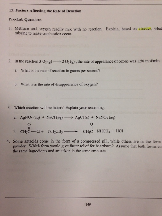 Solved 15: Factors Affecting the Rate of Reaction Pre -Lab | Chegg.com