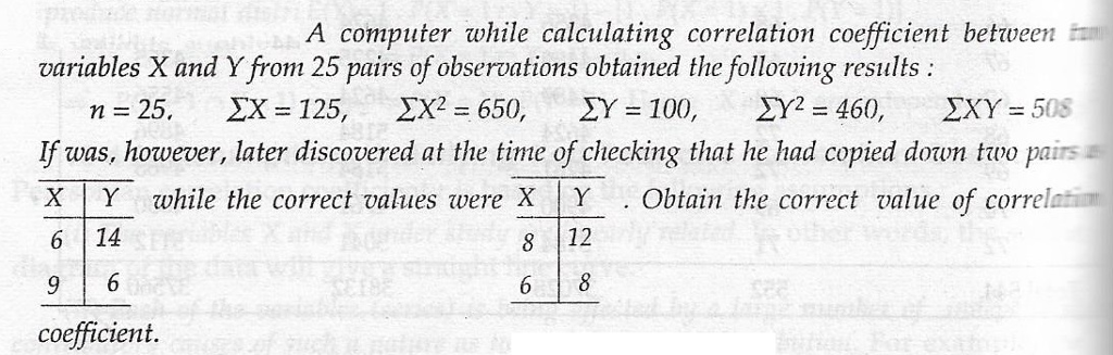 Solved A computer while calculating correlation coefficient | Chegg.com