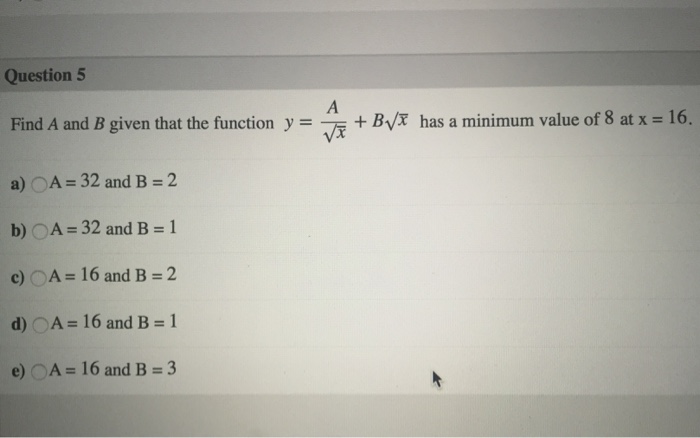 Solved Find A and B given that the function y = A/squareroot | Chegg.com