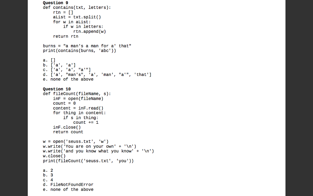 Solved Question 9 def contains(txt, letters): rtn = [] alist | Chegg.com