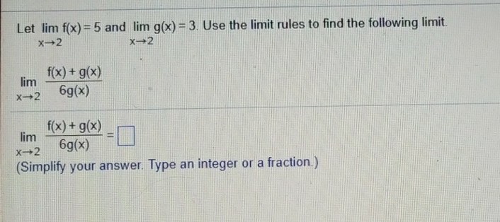 Solved Let lim f(x)= 5 and lim g(x)-3. Use the limit rules | Chegg.com