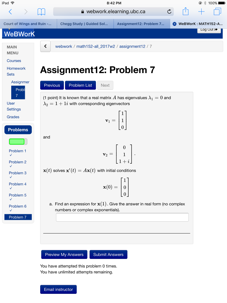 Solved Pad @?100% 8:42 PM a webwork.elearning.ubc.ca | Court | Chegg.com