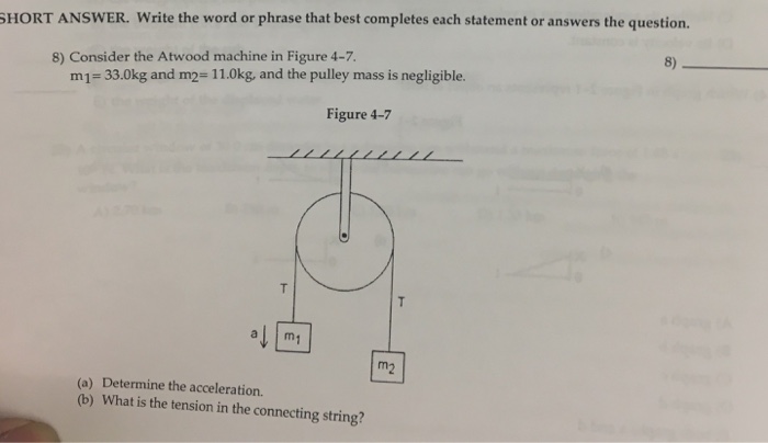 Solved Consider the Atwood machine in Figure 4-7 m_1 = | Chegg.com