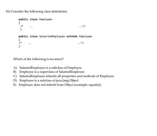 Solved 10) Consider the following class definitions: public | Chegg.com