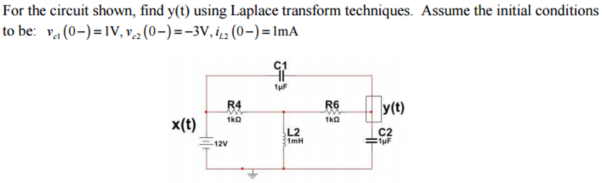 Solved For the circuit shown, find y(t) using Laplace | Chegg.com