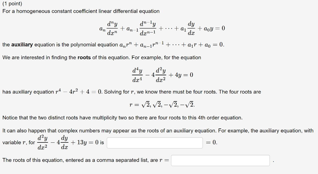Solved For a homogeneous constant coefficient linear | Chegg.com