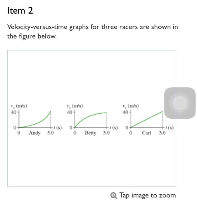 Solved ltem 2 Velocity-versus-time graphs for three racers | Chegg.com