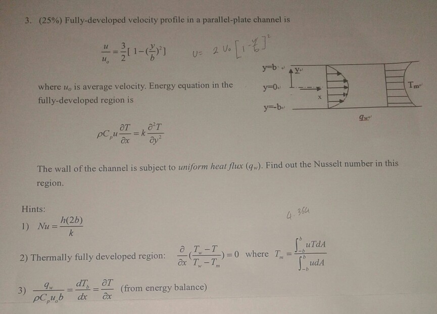 Solved 3、 (25%) Fully-developed velocity profile in a | Chegg.com Solved 3、 (25%) Fully-developed velocity profile in a | Chegg.com