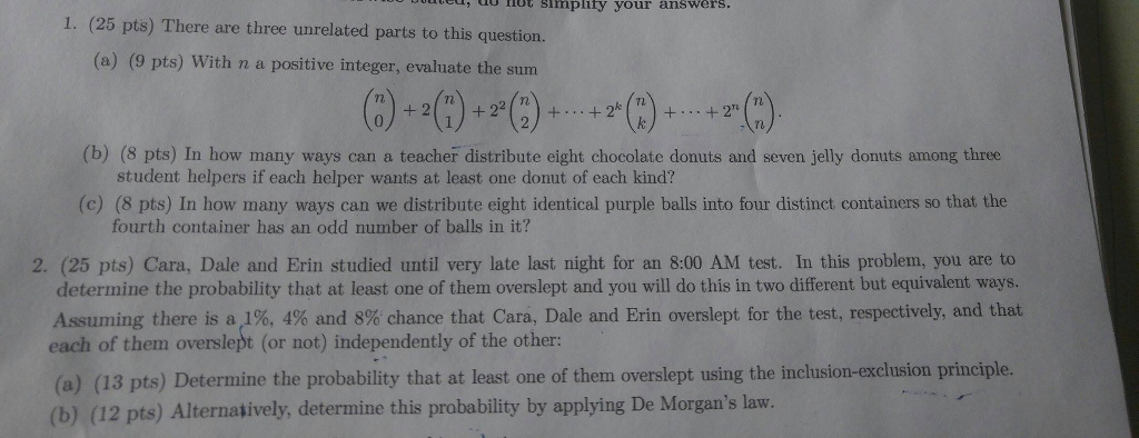 Solved There are three unrelated parts to this question. | Chegg.com