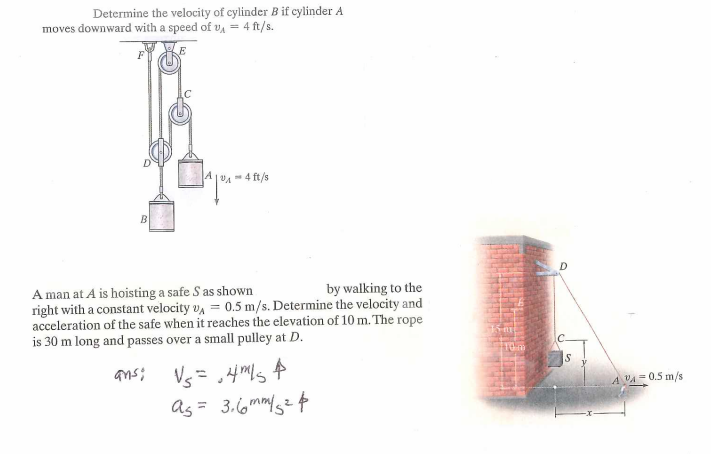 Solved Determine the velocity of cylinder B if cylinder A | Chegg.com