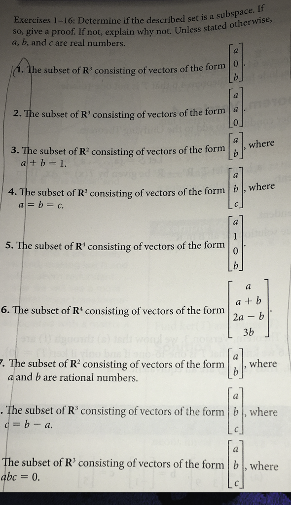 Solved Exercises 1-16: Determine if the described set is a | Chegg.com