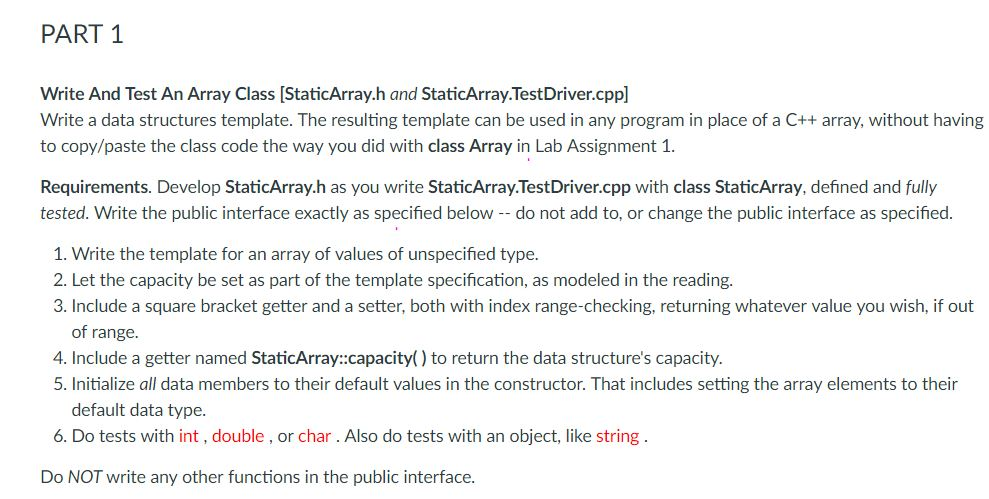 Solved Write And Test An Array Class [staticarray H And