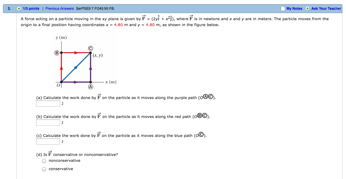 Solved A Force Acting On A Particle Moving In The Xy Plane