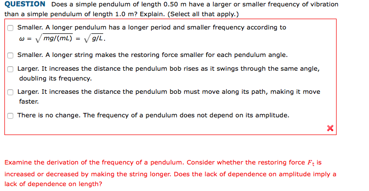 Solved Does A Simple Pendulum Of Length 0 50 M Have A Larger Chegg