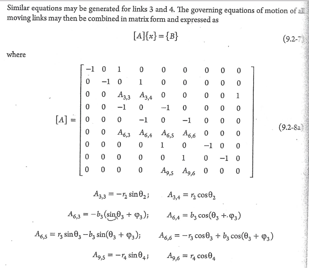 Force Analysis of Fourbar: Using the equations in the | Chegg.com