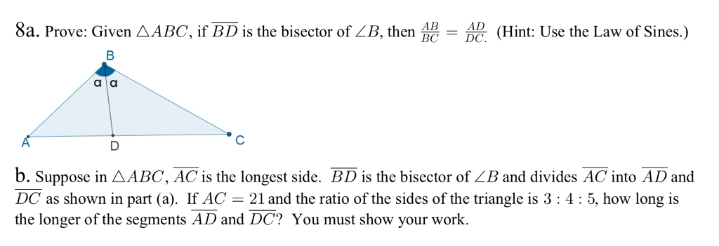 Solved AB BC DC AD Prove: Given , then aw of Sines b. | Chegg.com