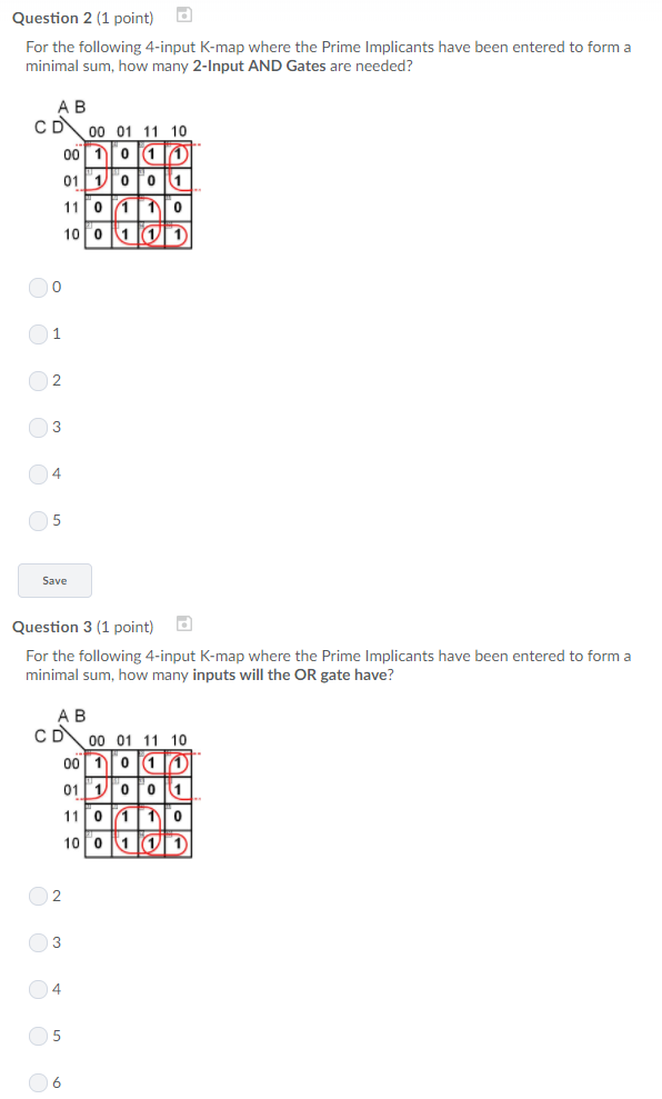 Solved Question 2 (1 point) For the following 4-input K-map | Chegg.com