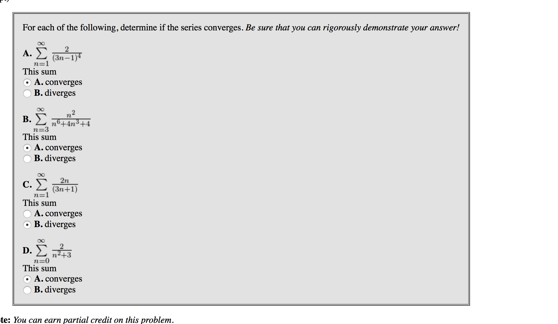 Solved For each of the following, determine if the series | Chegg.com