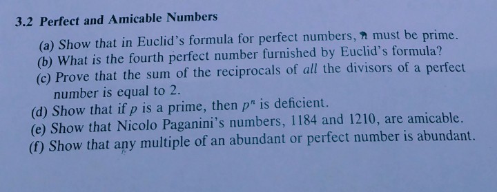 Solved 3.2 Perfect and Amicable Numbers (a) Show that in | Chegg.com