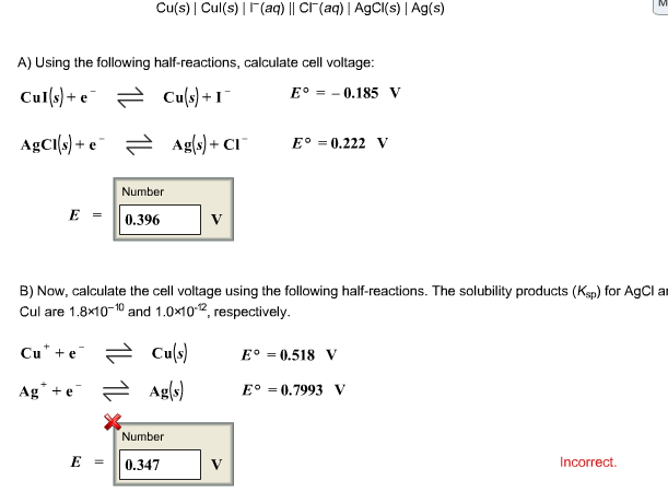 Solved A) Using the following half-reactions, calculate cell | Chegg.com