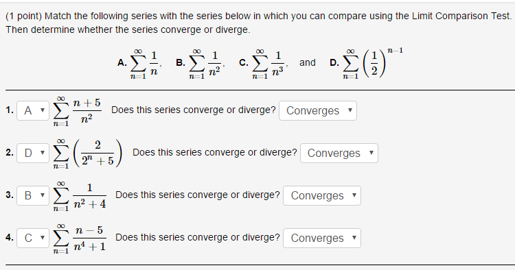 Solved Match the following series with the series below in | Chegg.com