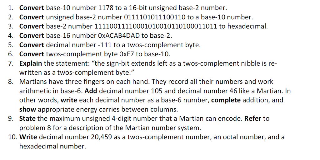 Solved Convert Base 10 Number 1178 To A 16 Bit Unsigned 