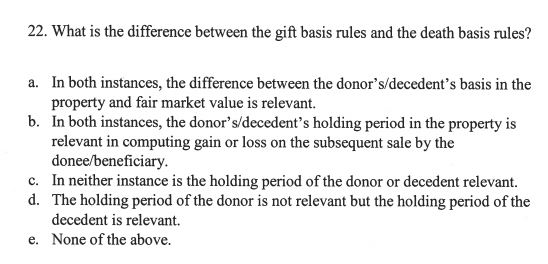 Solved 22. What is the difference between the gift basis | Chegg.com