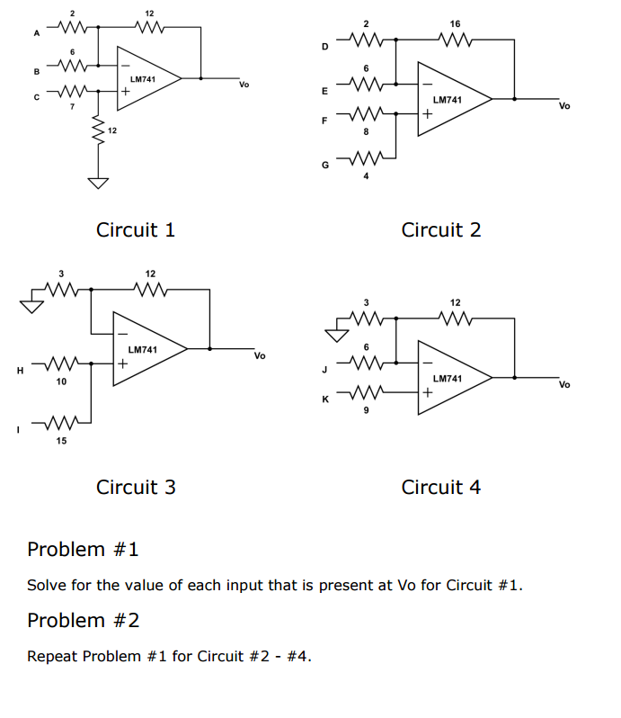 Solved 12 16 LM741 Vo LM741 Vo 12 Circuit 1 Circuit 2 12 12 | Chegg.com