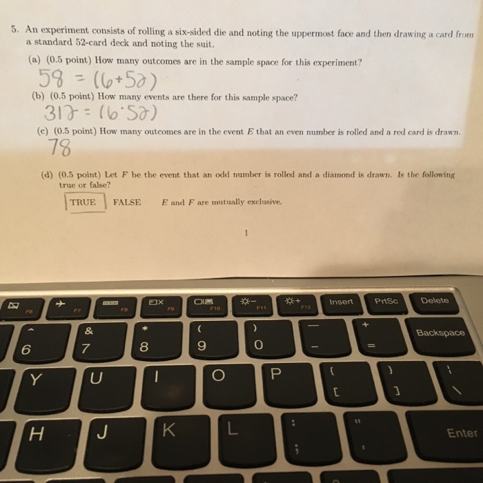 Solved An experiment consists of rolling a six-sided die and | Chegg.com
