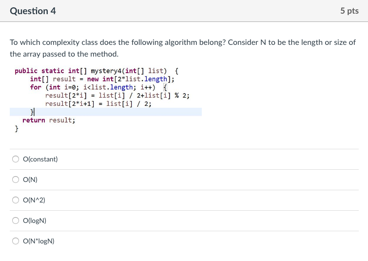 Solved Question 1 5 pts To which complexity class does the | Chegg.com
