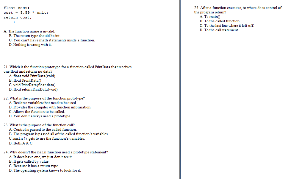 Solved Which Is The Function Prototype For A Function Called