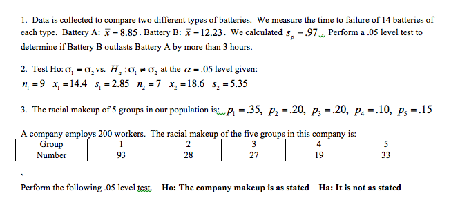 Solved 1. Data is collected to compare two different types | Chegg.com