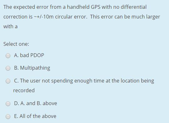Solved The expected error from a handheld GPS with no | Chegg.com