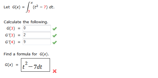 Solved Let G(x)= (t^2 -7) dt between the limits 3 to x. | Chegg.com