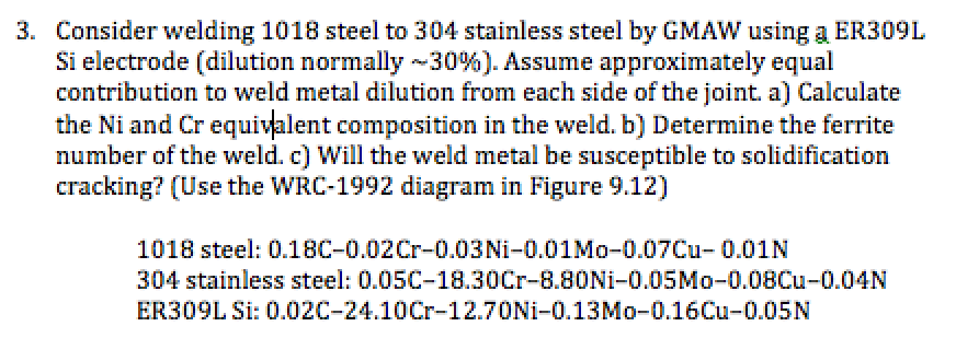 Solved Consider welding 1018 steel to 304 stainless steel by | Chegg.com