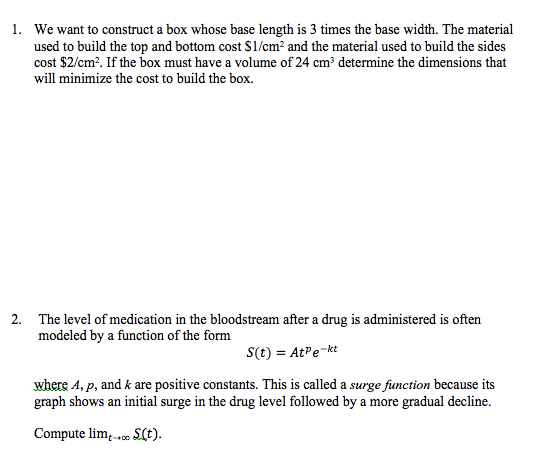 Solved 1. We want to construct a box whose base length is 3 | Chegg.com