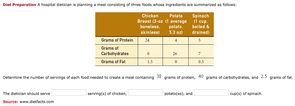 Solved Diet Preparation A hospital dietician is planning a | Chegg.com