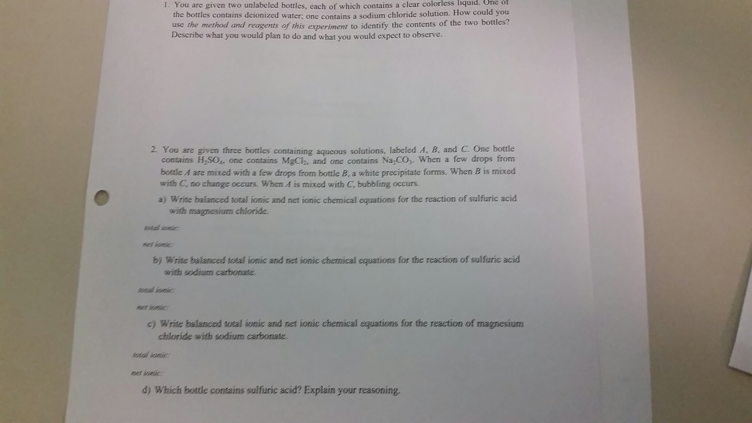 Solved You are given two unlabeled bottles, each of which | Chegg.com