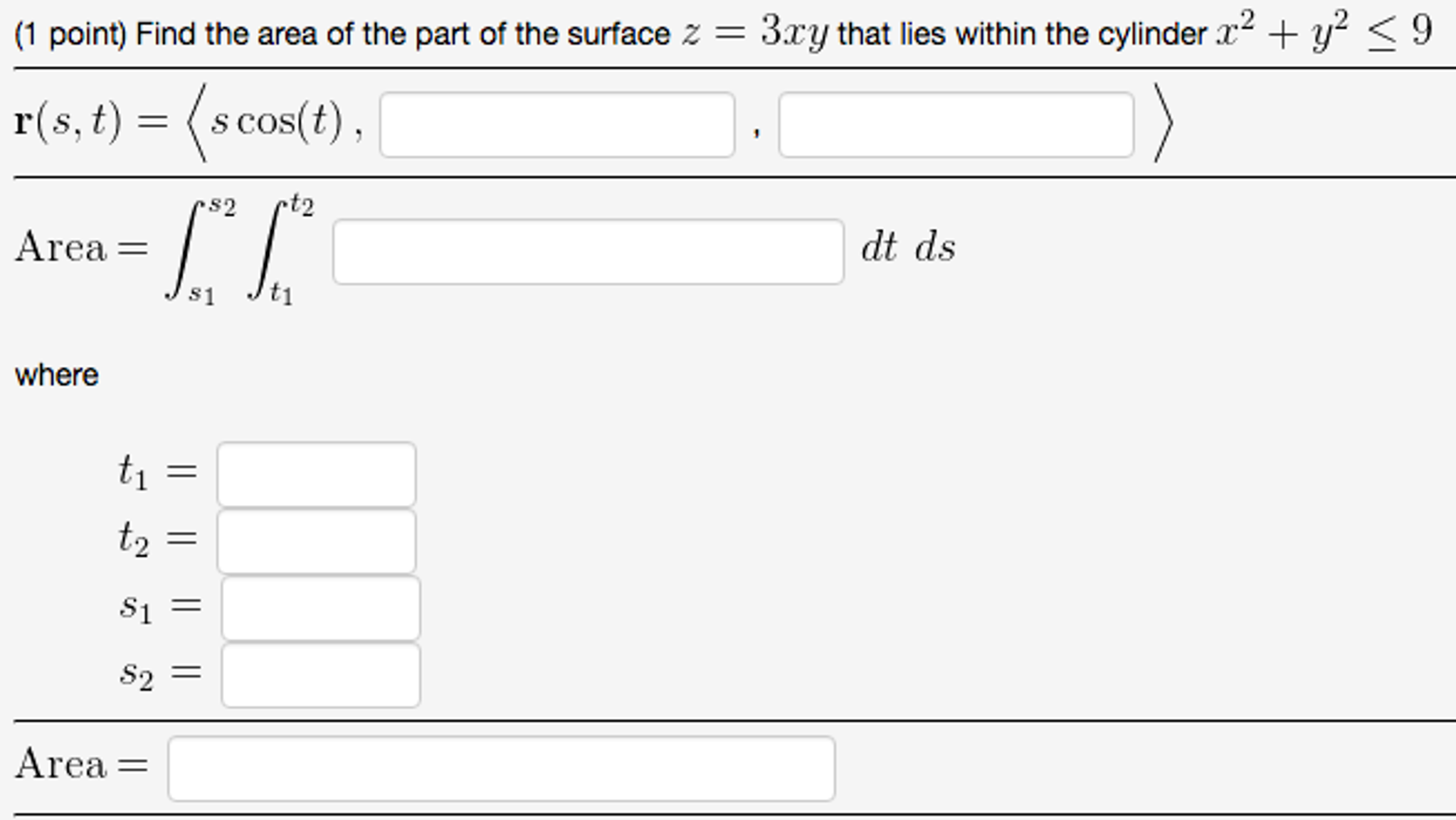 Solved Find the area of the part of the surface z = 3xy that | Chegg.com